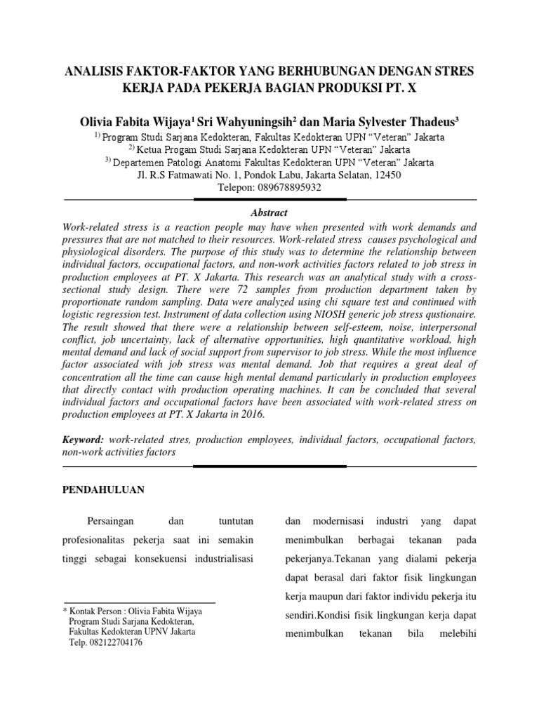 Jurnal UPN Bina Widya Oliv | PDF | Occupational Stress | Stress