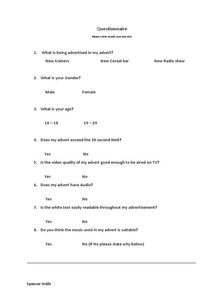 Questionnaire: Please Circle Round Your Answers | PDF