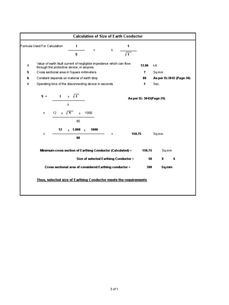 Earthing Conductor Sizing | PDF | Electrical Conductor | Electric Current