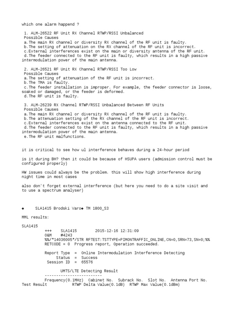 RTWP RSSI Troubleshooting | PDF | Wireless | Radio Technology