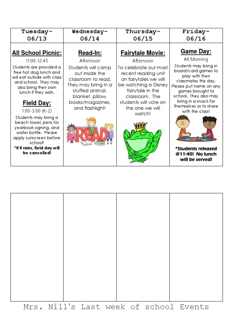 Final Week of School Events | PDF