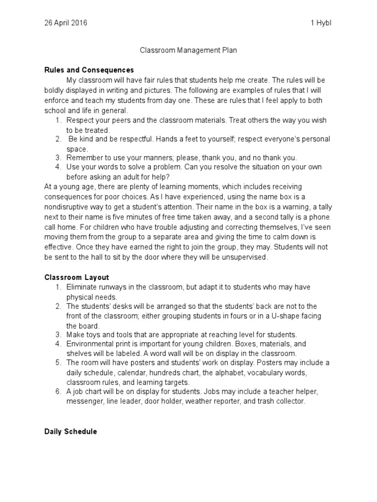 Classroommanagmentplan | PDF | Classroom | Cognition