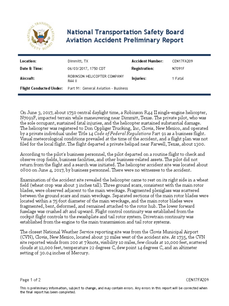 NTSB Preliminary Report | PDF | Helicopter | National Transportation ...
