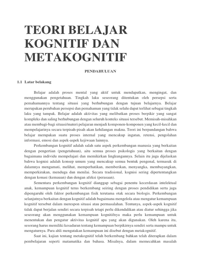 Teori Belajar Kognitif Dan Metakognitif | PDF