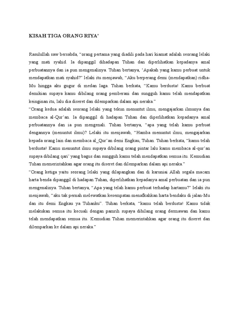 Kisah Tiga Orang Riya | PDF