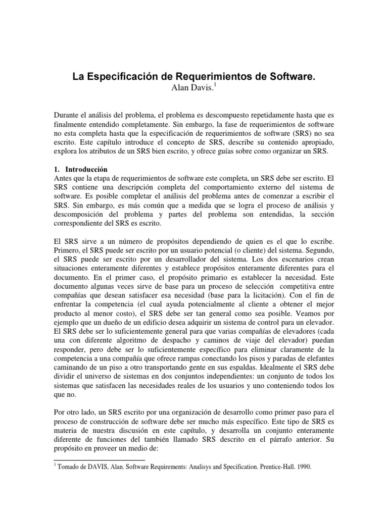 Especificación de Requerimientos de Software - Alan Davis PDF | PDF