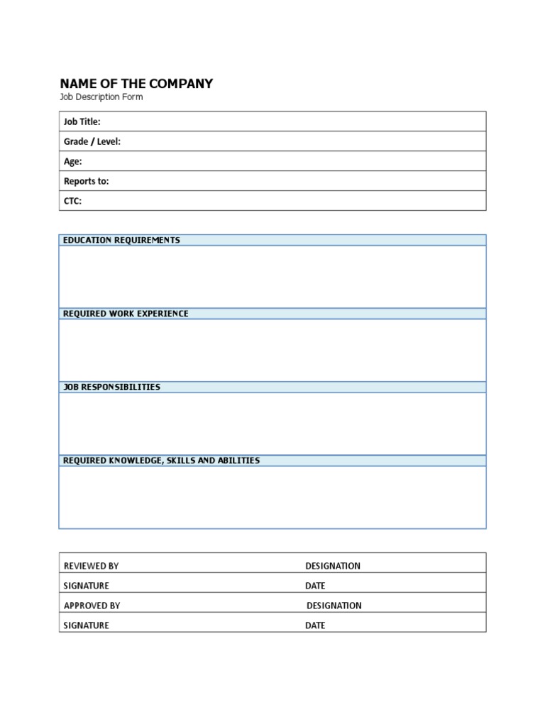 Name of The Company: Job Title: Grade / Level: Age: Reports To: CTC ...