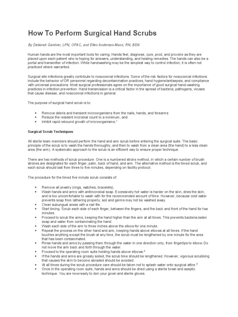 How To Perform Surgical Hand Scrubs | PDF | Surgery | Hand Washing