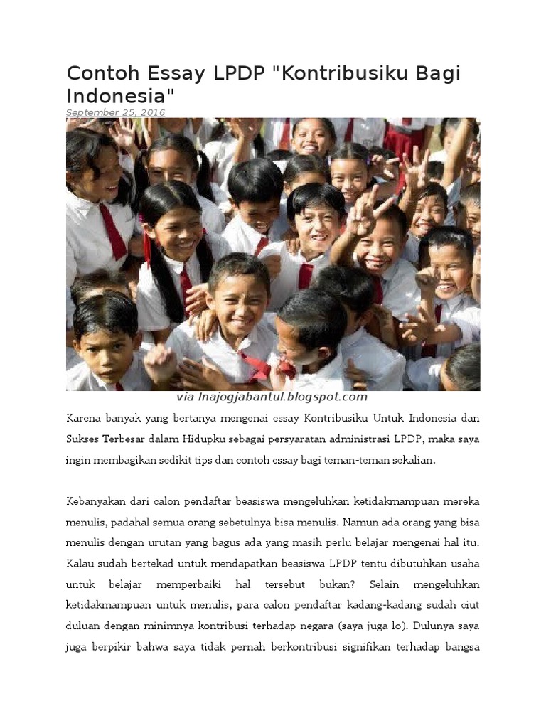 Contoh Essay LPDP: Kontribusi untuk Indonesia | PDF | Bisnis