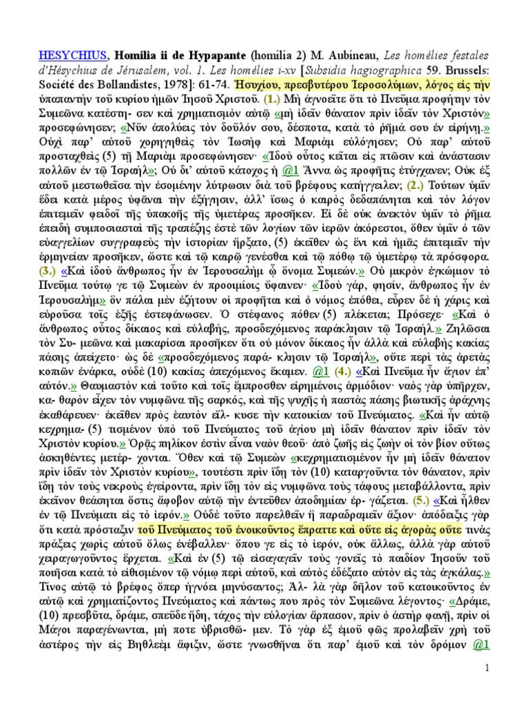 HESYCHIUS, Homilia II de Hypapante (Homilia 2) | PDF
