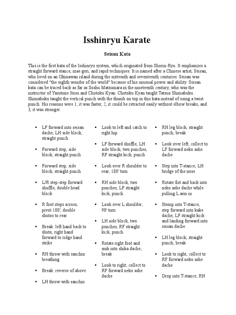 Isshinryu Karate Seisan | PDF | Gendai Budo | Dō