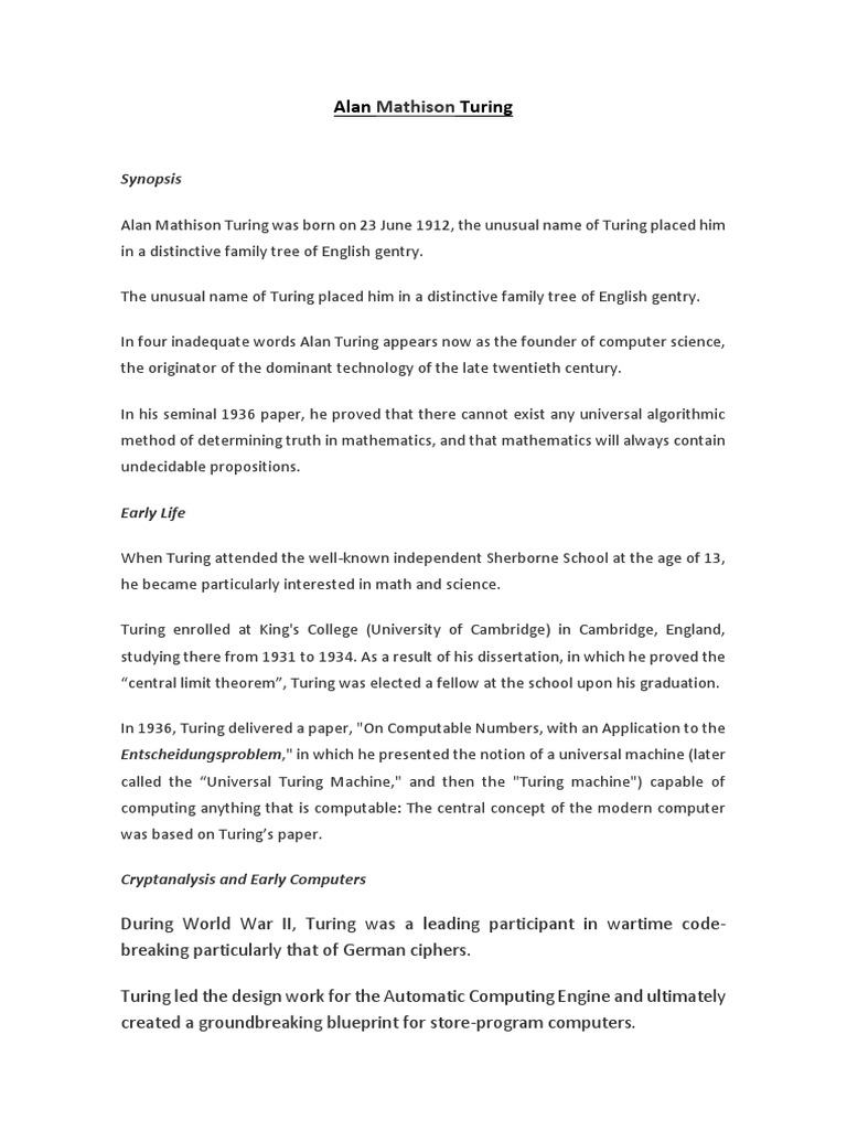 Alan Mathison Turing | PDF