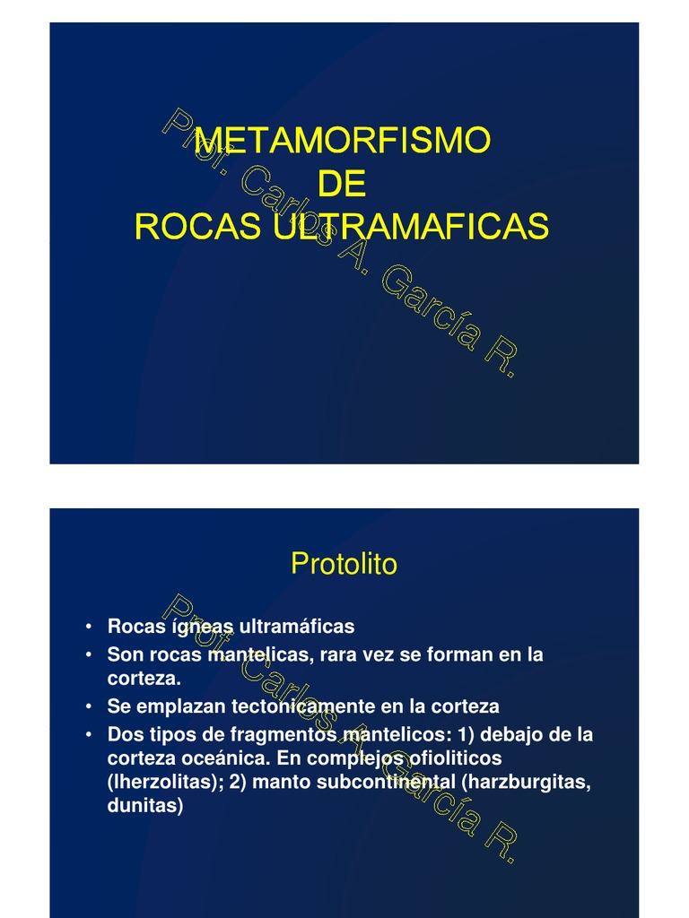 El metamorfismo de rocas ultramáficas: tipos de rocas, equilibrios ...
