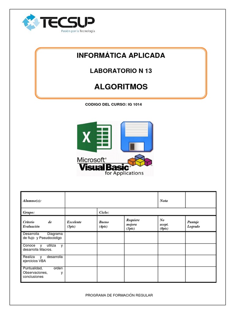 Lab 13 Algoritmos | PDF | Macro (informática) | Microsoft Excel