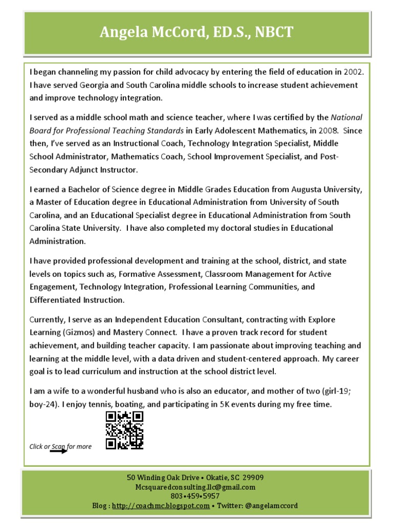 Angela Mccord, Ed.S., NBCT: Board For Professional Teaching Standards ...