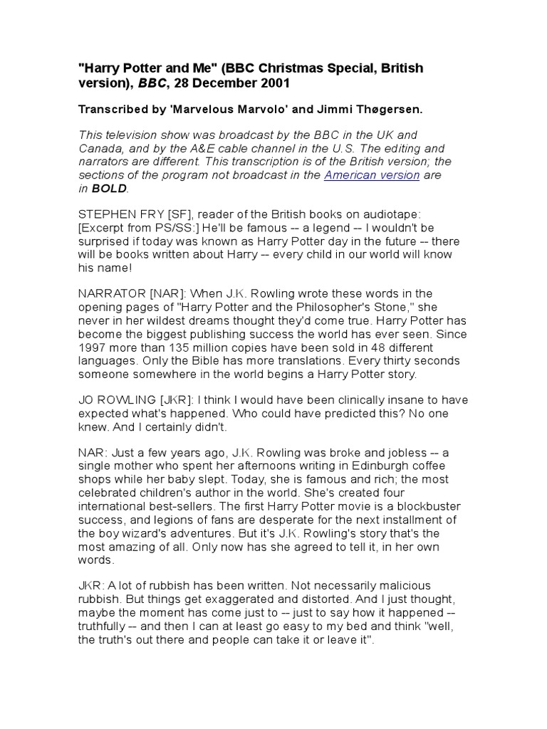 Harry Potter and Me Transcript | PDF | Harry Potter | J. K. Rowling