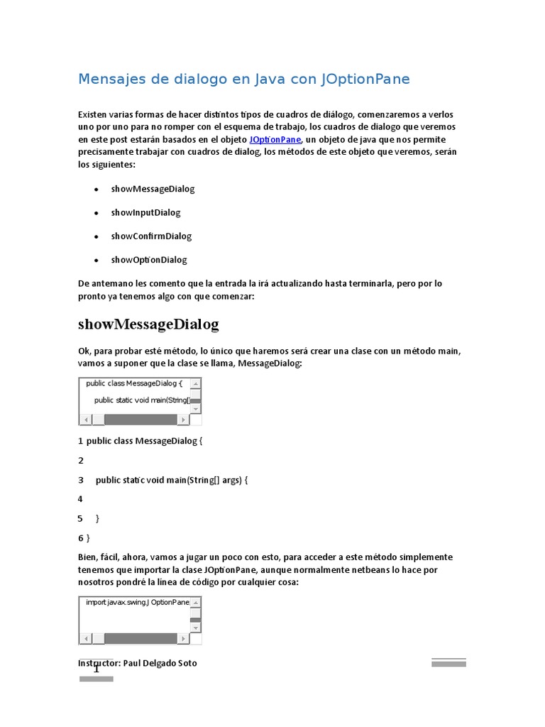 001 Mensajes de Dialogo en Java Con JOptionPane | PDF | Java (lenguaje de programación ...