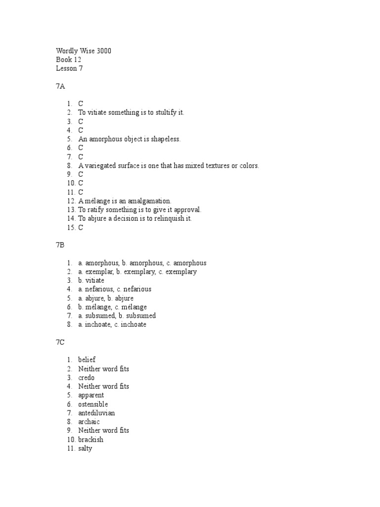 English 12 Lesson 7 Answer Key | PDF