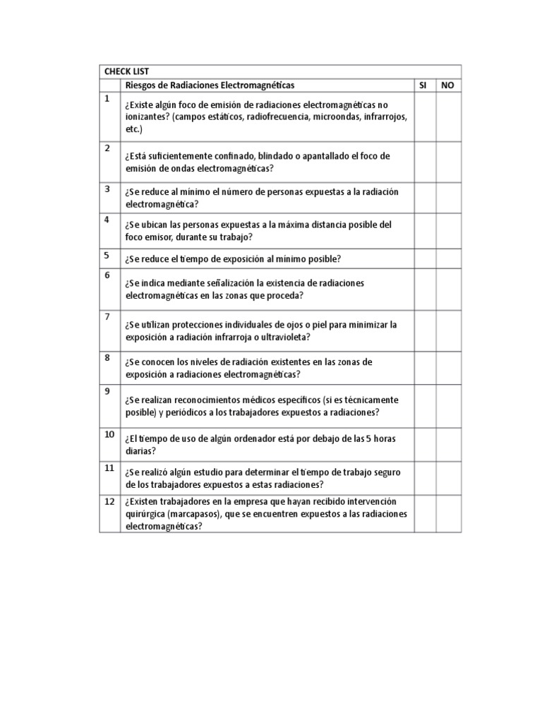 Check List | PDF | Radiación | Frecuencia de radio
