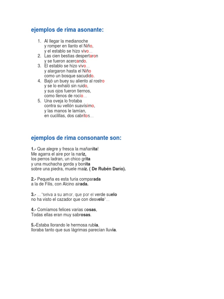 Ejemplos de Rima Asonante y Consonante | PDF
