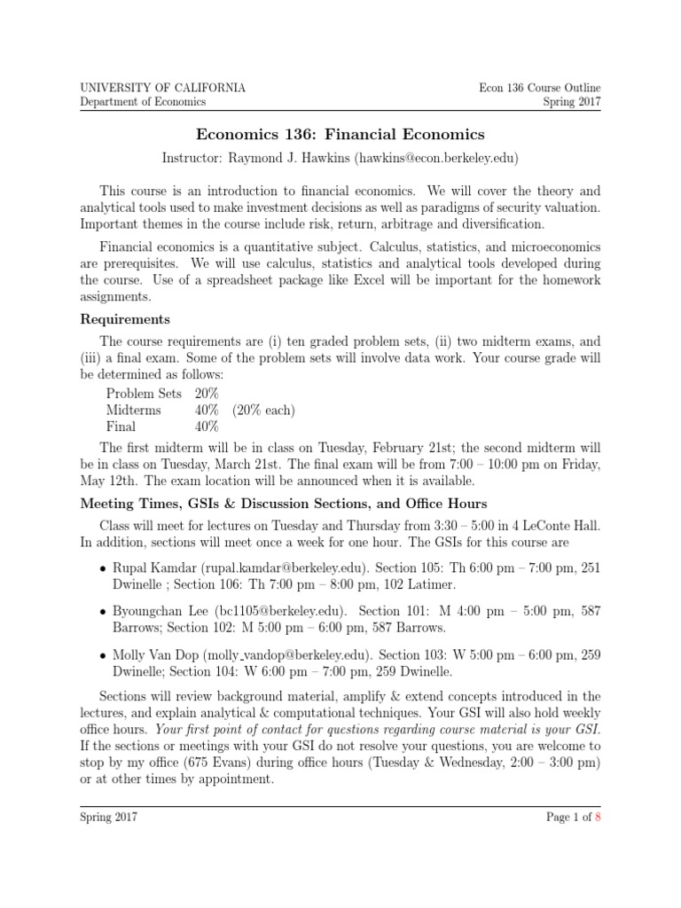 Introduction to Financial Economics: An Overview of the ECON 136 Course ...