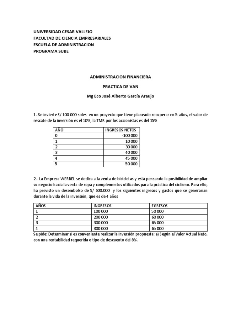 Ejercicios Van | PDF