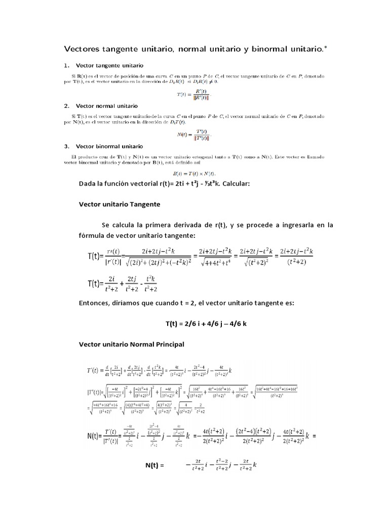 Vector Tangente Unitario Normal y Binormal | PDF