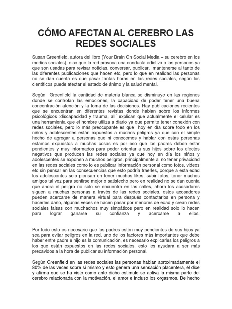 Cómo Afectan Al Cerebro Las Redes Sociales | PDF | Servicio de redes ...