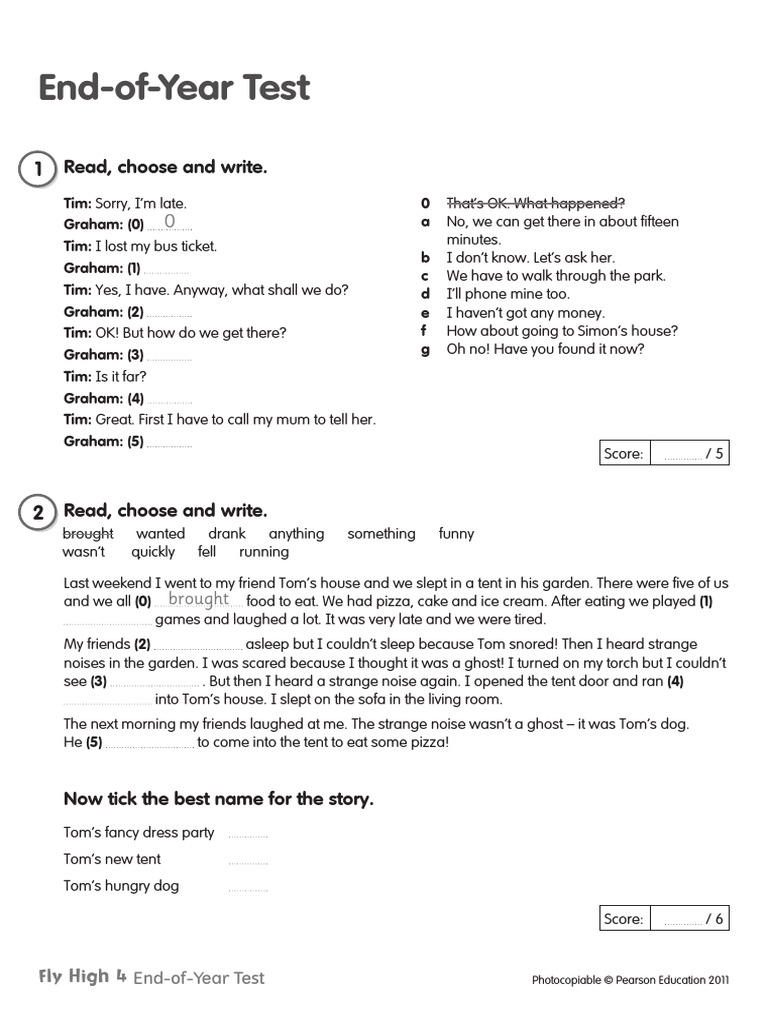 End-of-Year Test: Read, Choose and Write. Read, Choose and Write | PDF ...