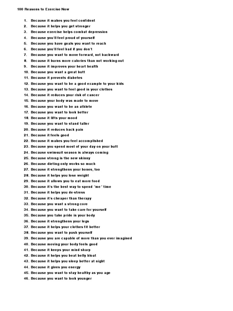100 Reasons To Exercise Now | PDF | Weight Loss | Determinants Of Health