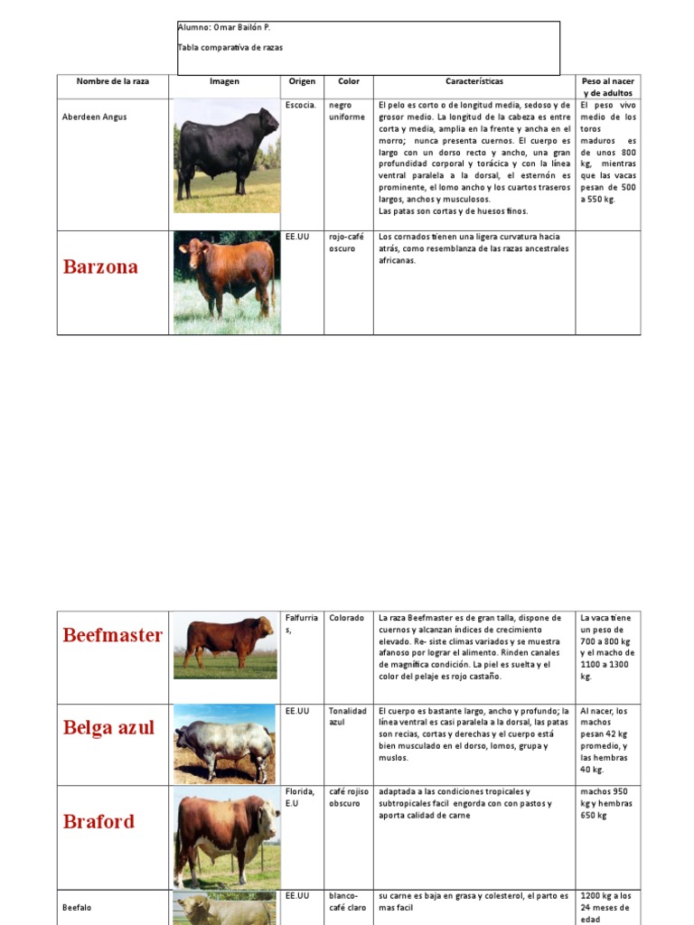 Tabla Comparativa | PDF | Carne | Vacas