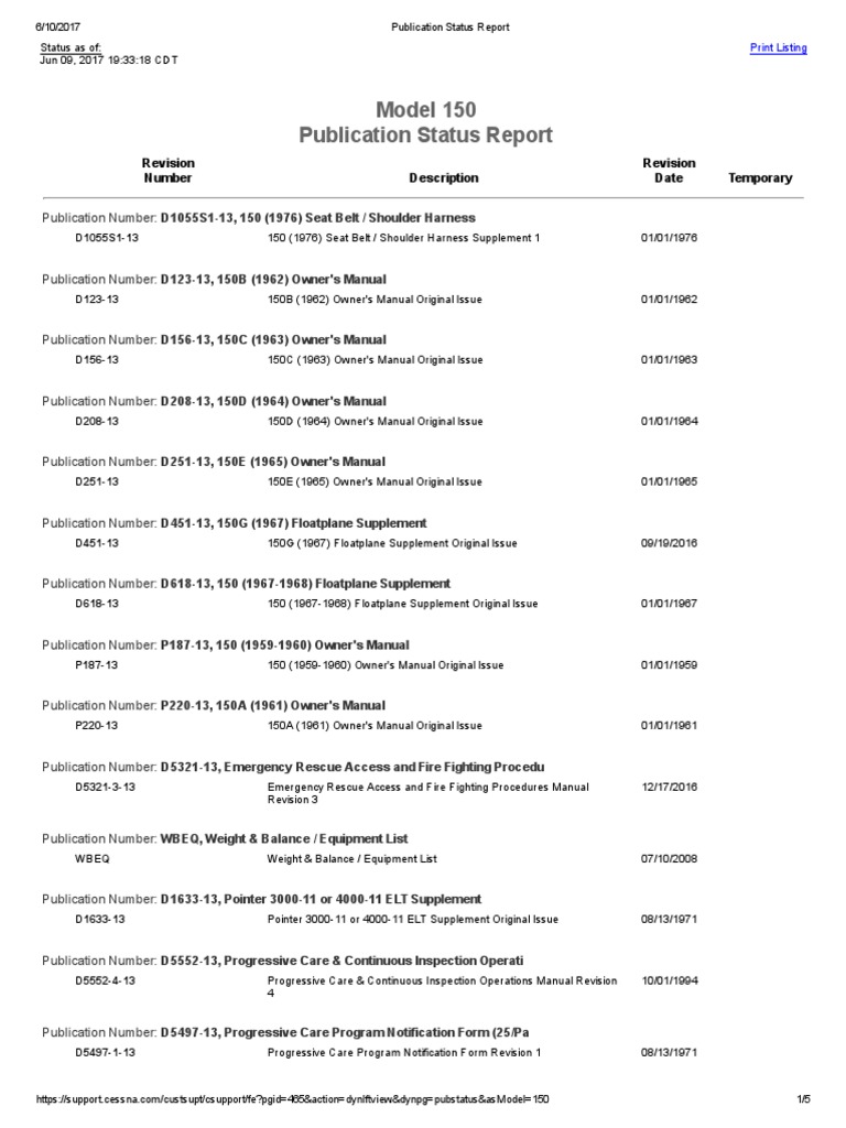 Cessna 150 Technical Publications Updates List | PDF | Aircraft | Aviation