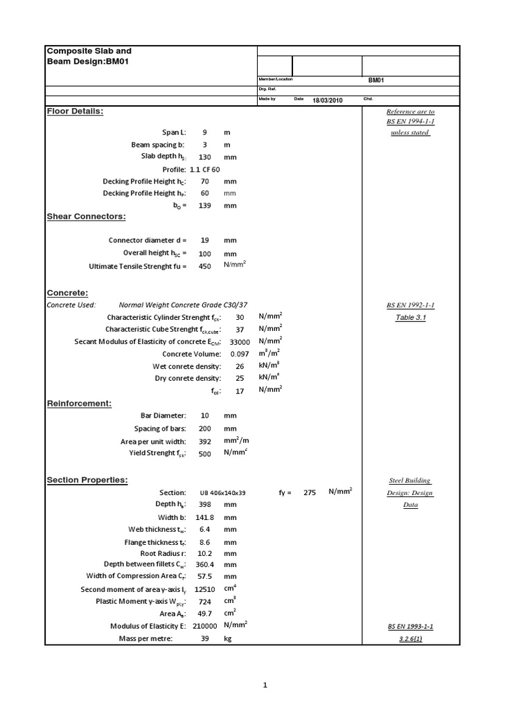 Composite Beam Design Example | PDF | Beam (Structure) | Bending
