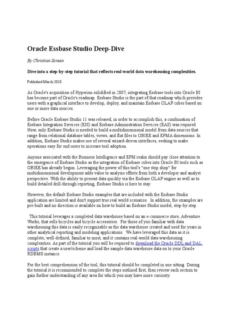 Oracle Essbase Studio Deep | PDF | Oracle Database | Metadata