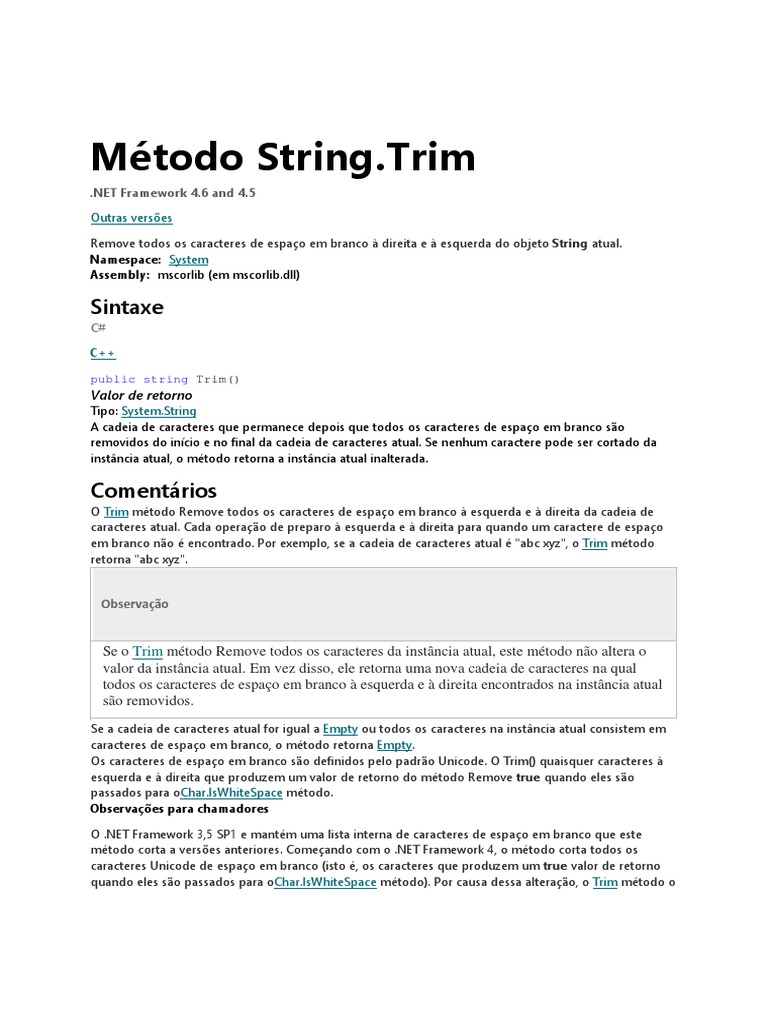 Método String - Trim em C# | PDF | C Sharp (linguagem de programação ...