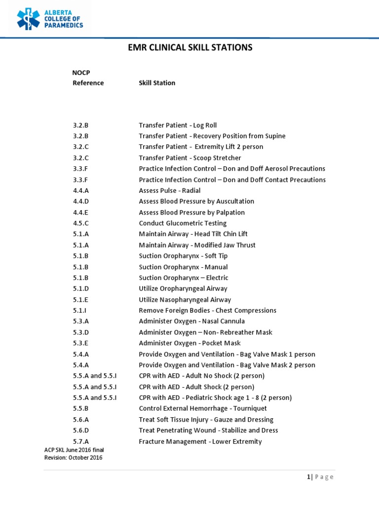 Emr Clinical Skill Stations: Nocp Reference Skill Station | PDF ...