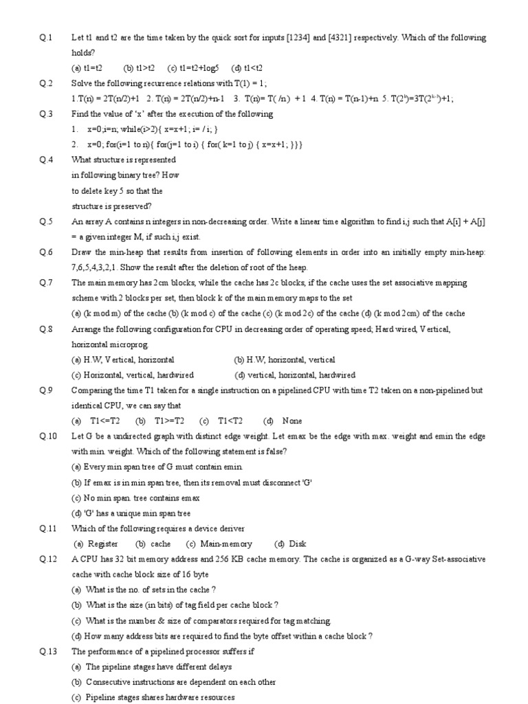 Gate Sample Paper | PDF | Cpu Cache | Central Processing Unit