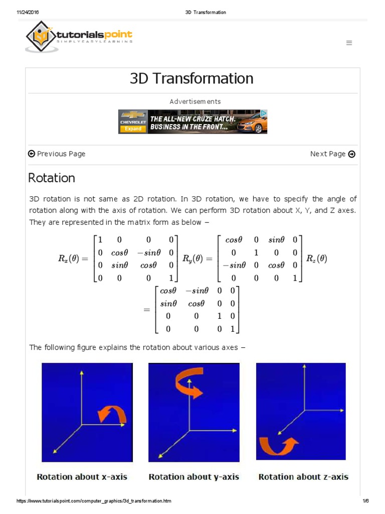 3D Transformation | PDF | Cartesian Coordinate System | Matrix ...
