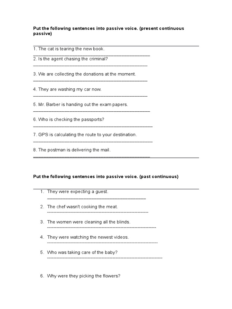 Put The Following Sentences Into Passive Voice