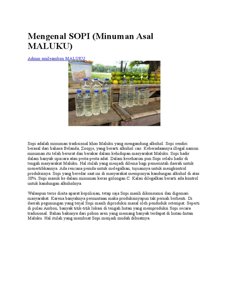 Sopi: Minuman Tradisional Maluku | PDF | Seni & Disiplin Bahasa ...