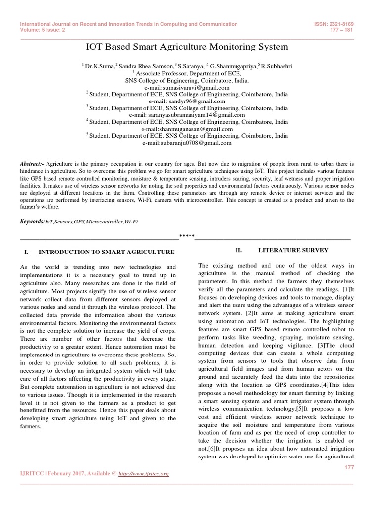 IOT Based Smart Agriculture Monitoring System | PDF | Internet Of ...