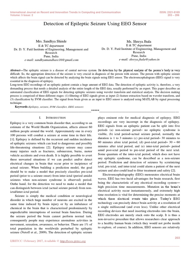 Detection Of Epileptic Seizure Using Eeg Sensor Pdf Electroencephalography Wavelet