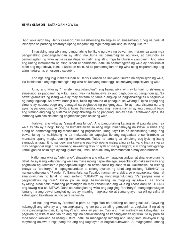 Henry Gleason - Katangian NG Wika | PDF