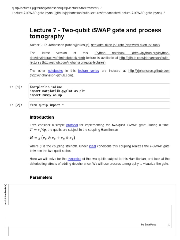 Github Jrjohansson Qutip-Lectures Blob Master Lecture-7-IsWAP-gate | PDF | Quantum Mechanics ...