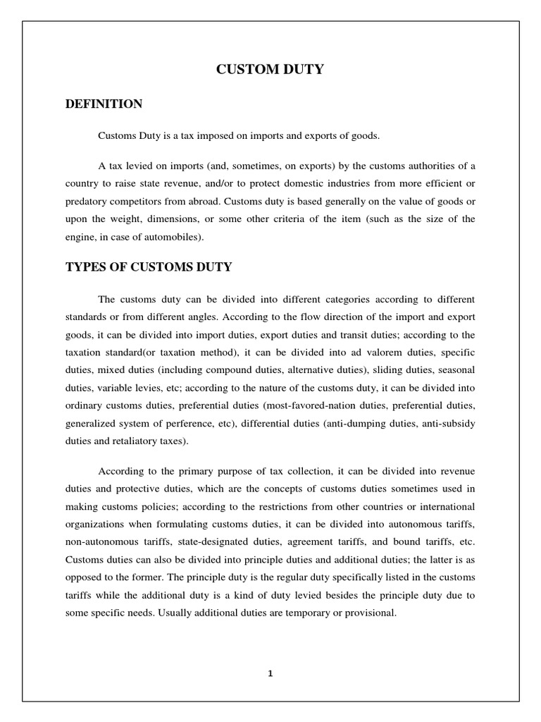 Custom Duty | PDF | Dumping (Pricing Policy) | Customs