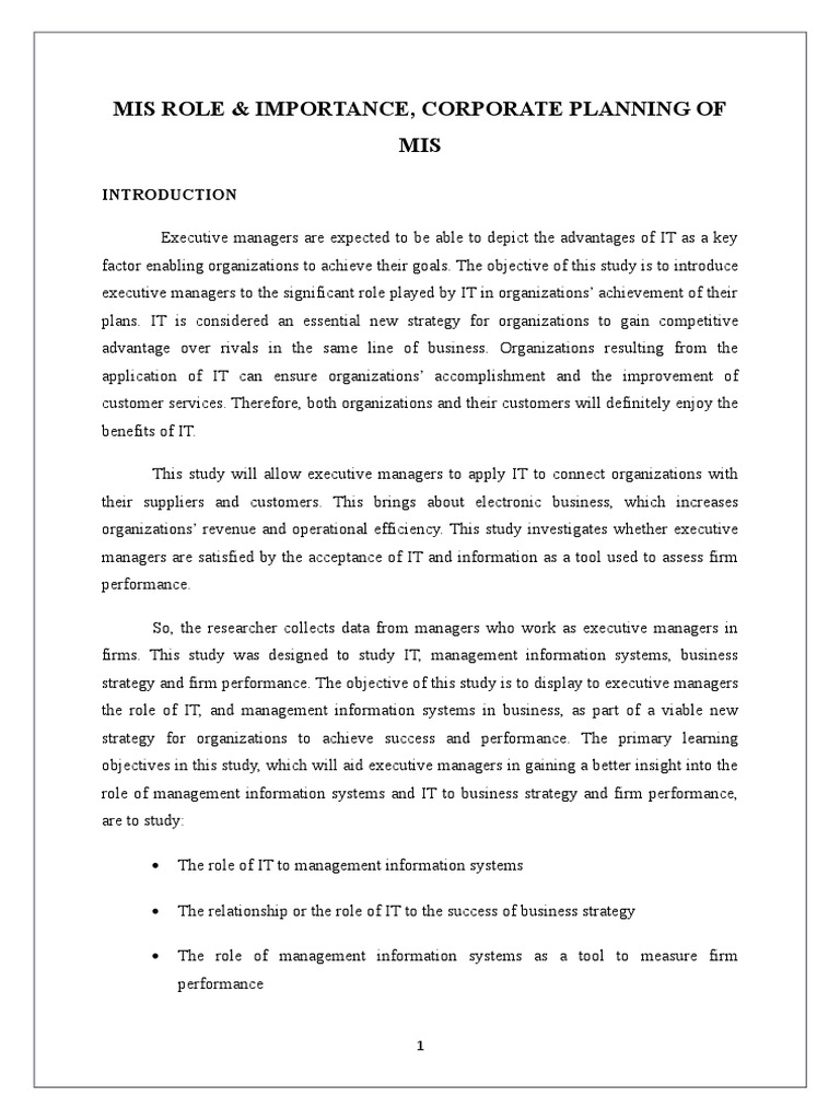 Mis Role & Importance, Corporate Planning of MIS | PDF | Management ...