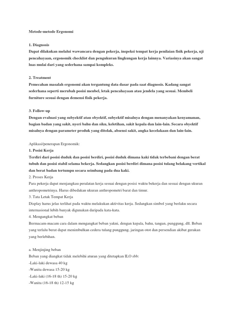 Metode Ergonomi Dan Posisi Duduk | PDF