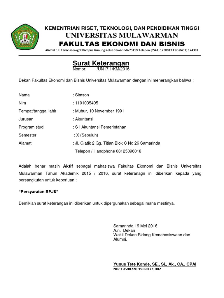 Surat Untuk Mengurus Bpjs | PDF