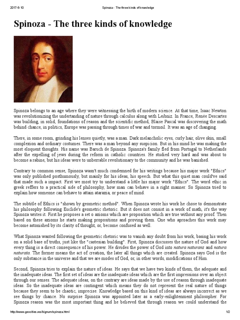 Spinoza's Three Kinds of Knowledge | PDF | Baruch Spinoza | Reason