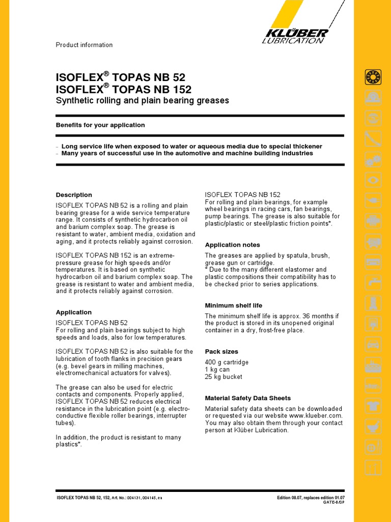 Isoflex Topas NB 52 | PDF | Bearing (Mechanical) | Motor Oil
